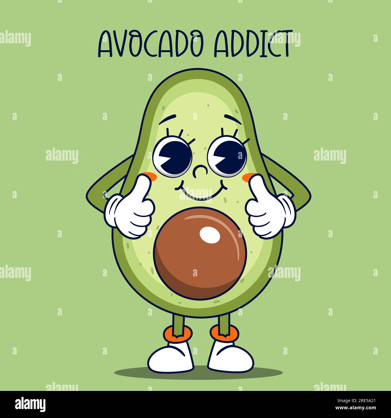 Cartoon character of avocado in retro poster style with text avocado ...