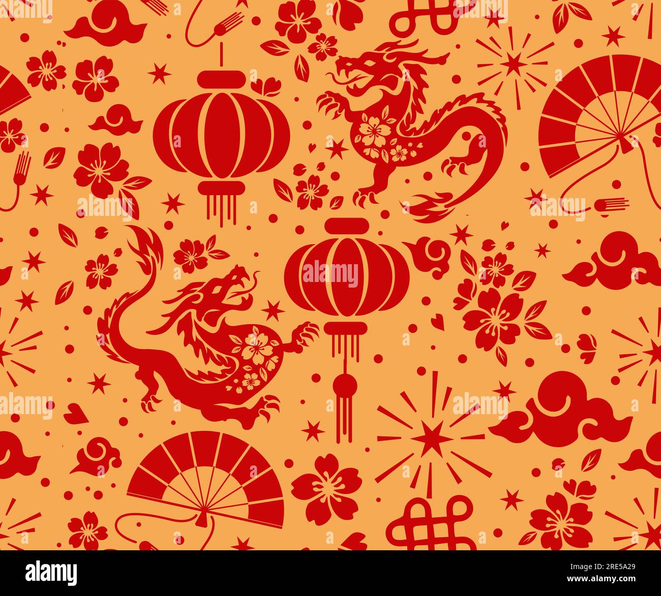 Seamless pattern happy chinese new year the dragon zodiac sign with ...
