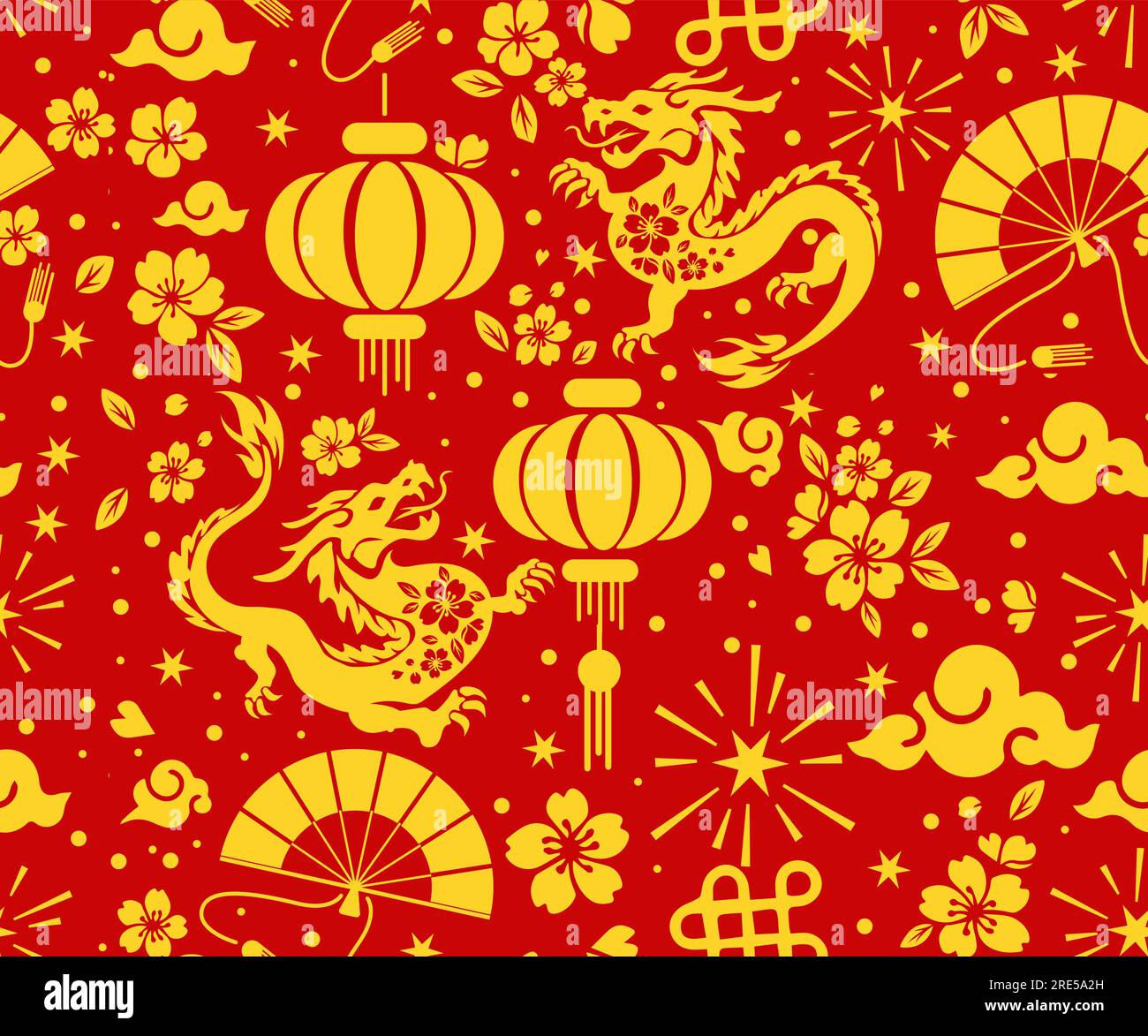 Seamless pattern happy chinese new year the dragon zodiac sign with ...