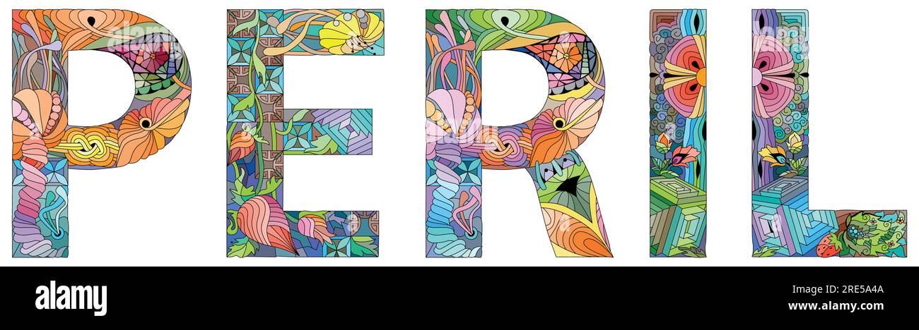 Hand-painted art design. Hand drawn illustration word PERIL for t-shirt ...