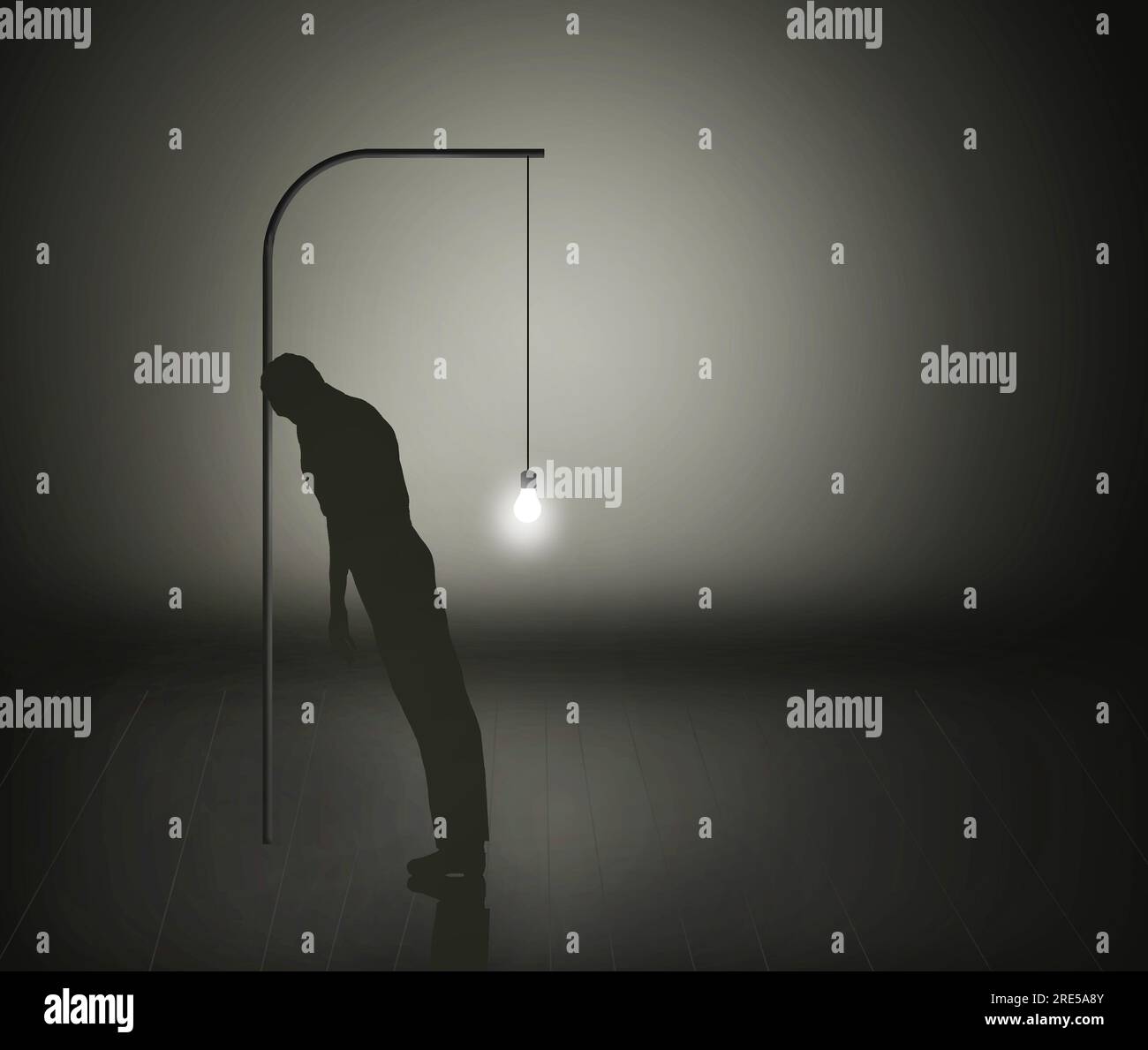 A man appears in a dejected pose as he experiences lonliness in his ...