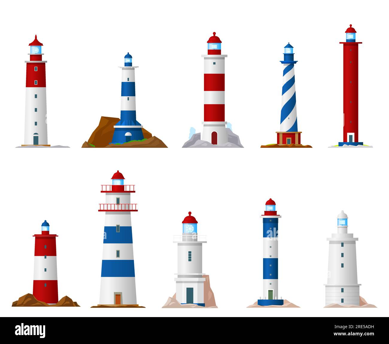 Sea lighthouse isolated vector icons of nautical navigation design ...
