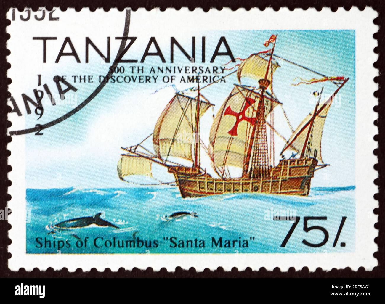 TANZANIA - CIRCA 1992: a stamp printed in Tanzania shows Santa Maria ...