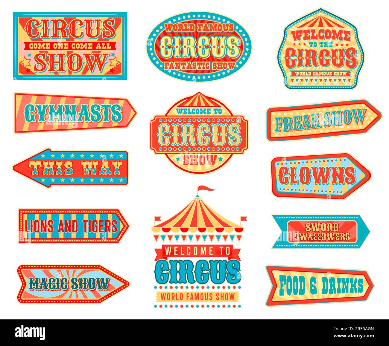 Circus pointers and arrow signboards vector design with carnival ...