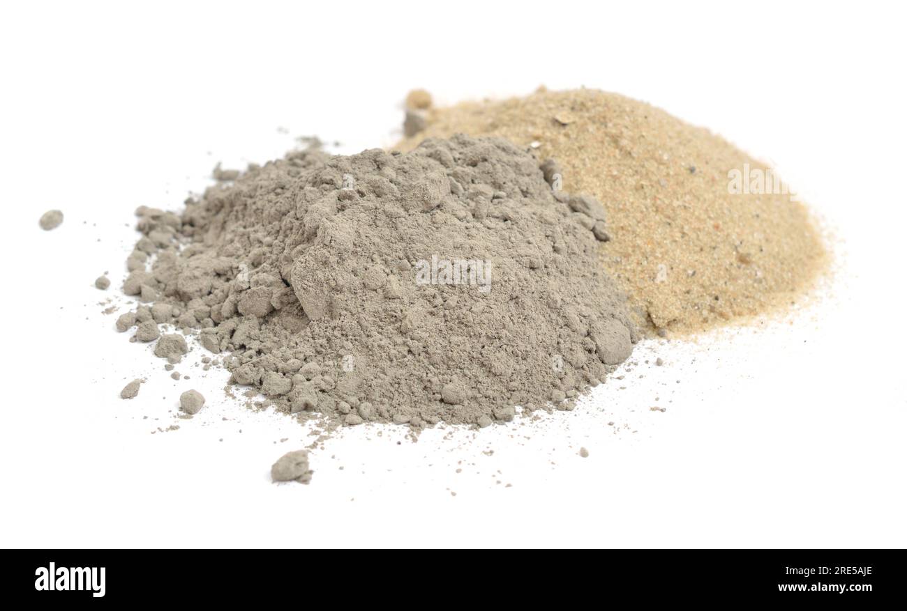 Heep of sand with cement isolated on white background Stock Photo - Alamy