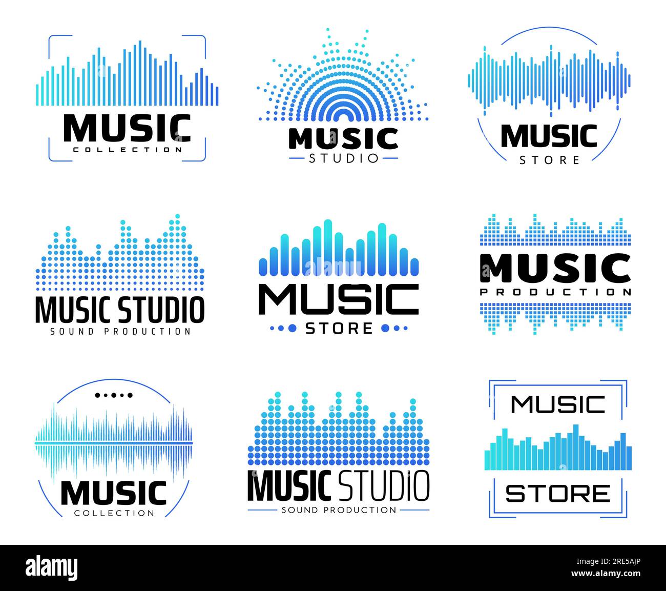 Music icons with equalizers, isolated vector symbols with audio or ...