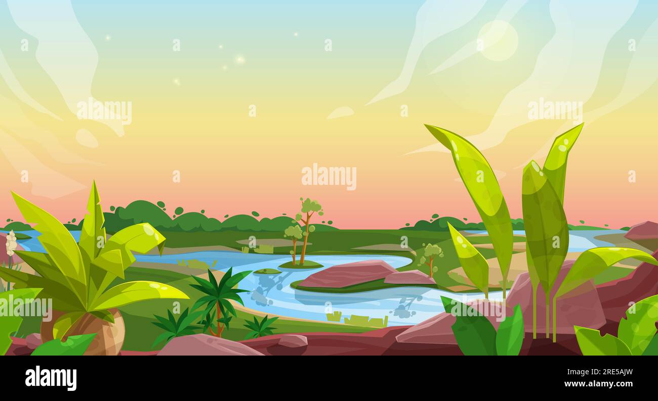 Game background of cartoon nature landscape, vector ui and gui with ...