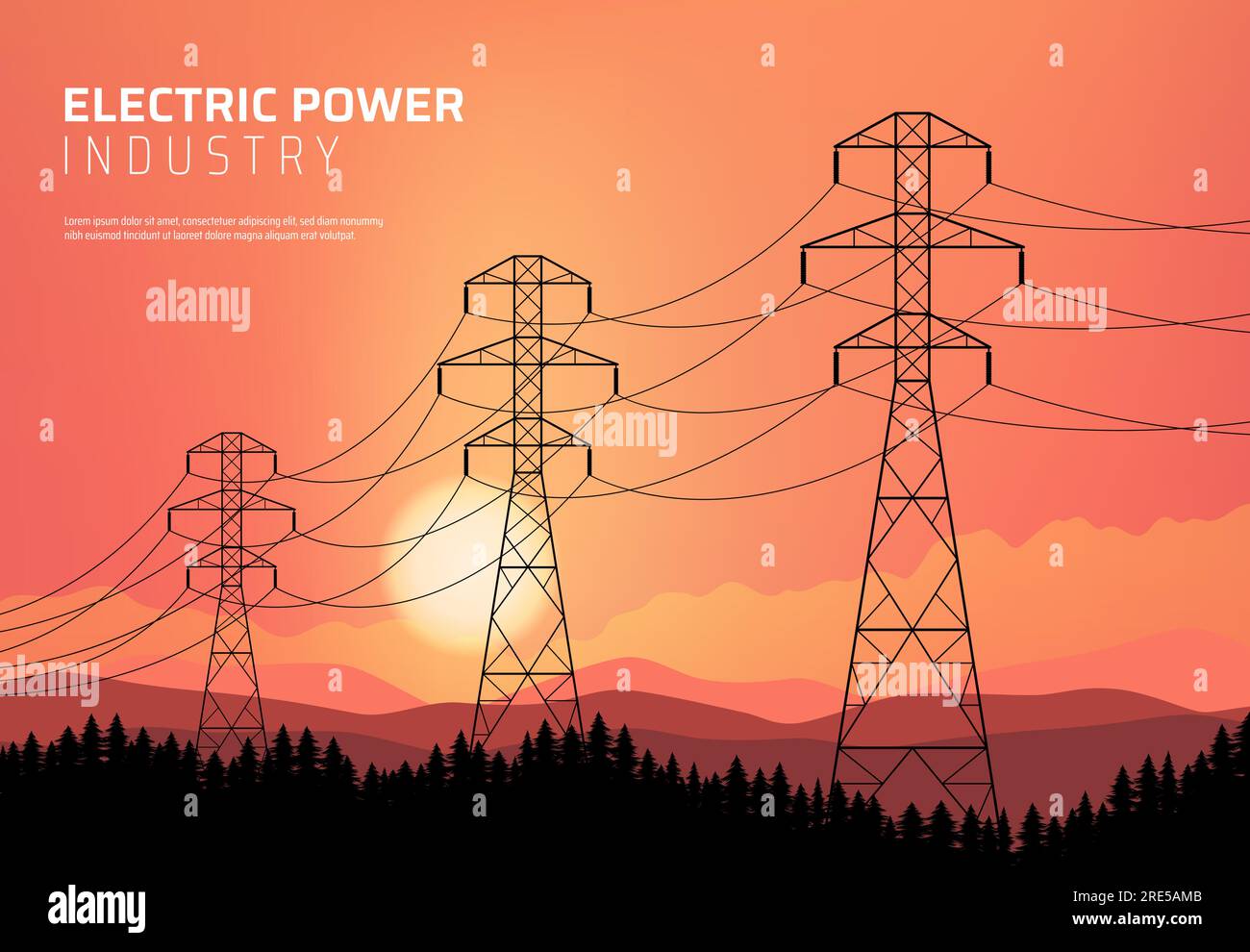 Energetics, power transmission line, electric industry vector poster ...