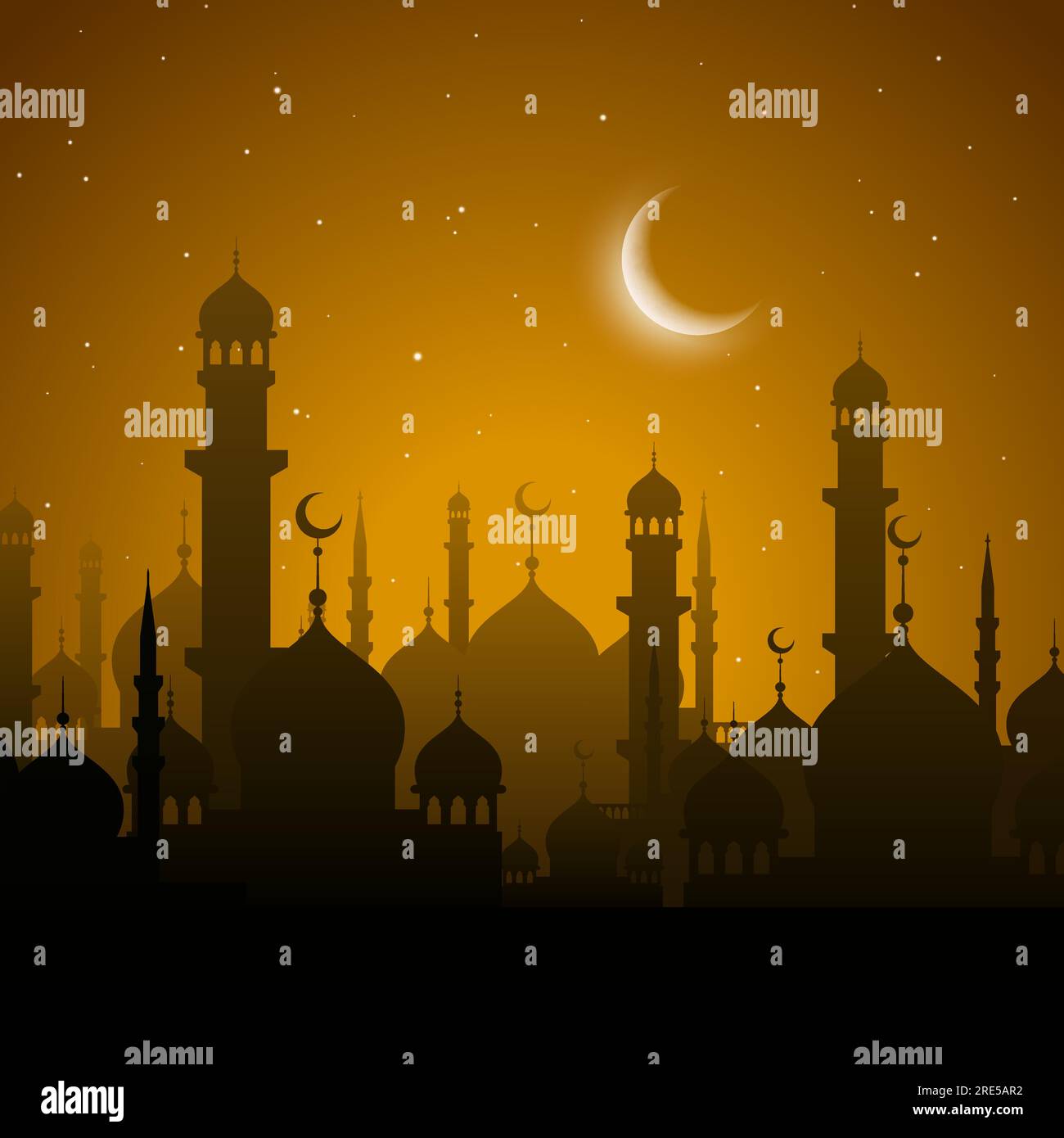 Arabian city, Ramadan Kareem holiday sunset or night scene with arab ...