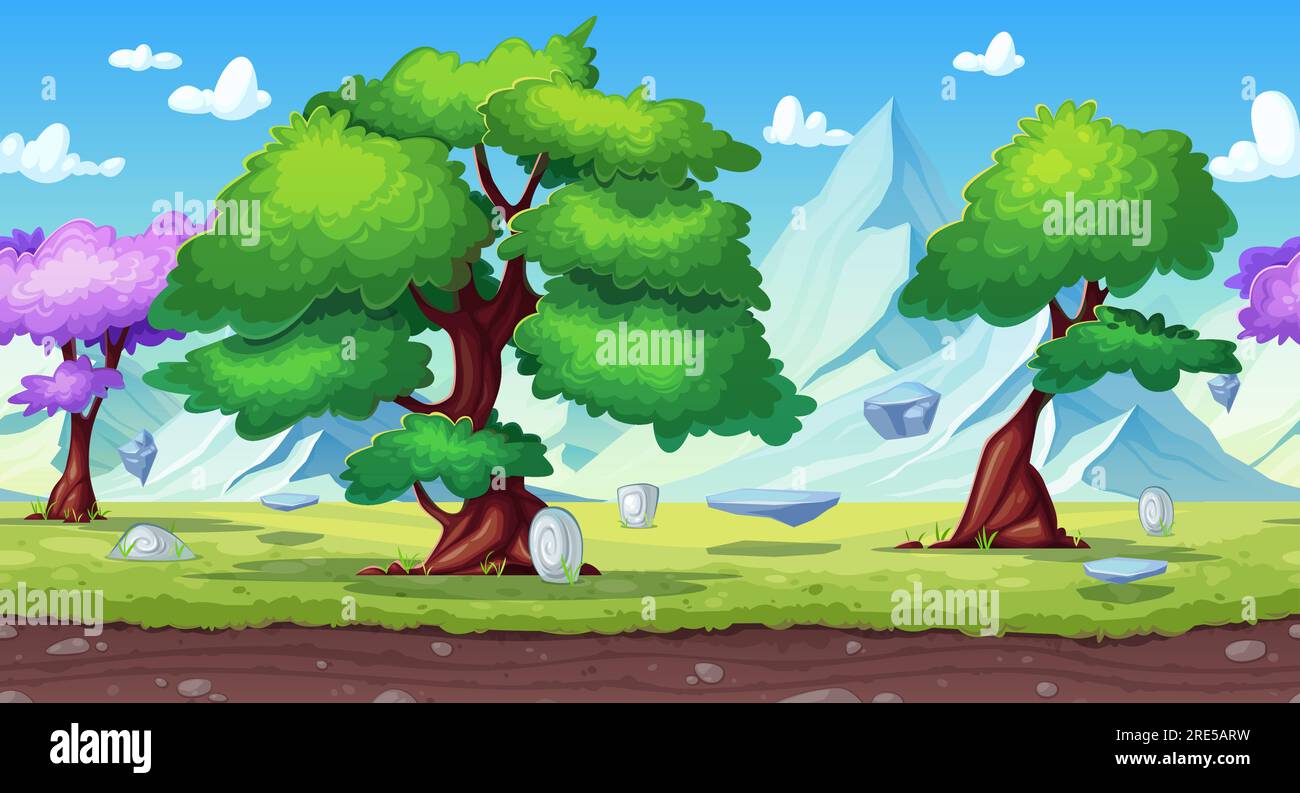 Game seamless background with fantasy nature landscape, vector design ...