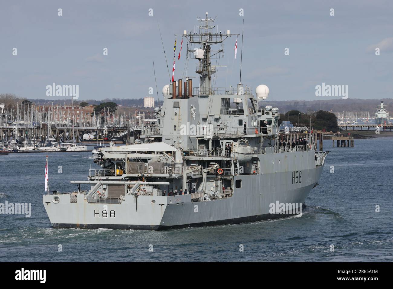 The Royal Navy survey vessel HMS ENTERPRISE (H88) arriving at the Naval ...