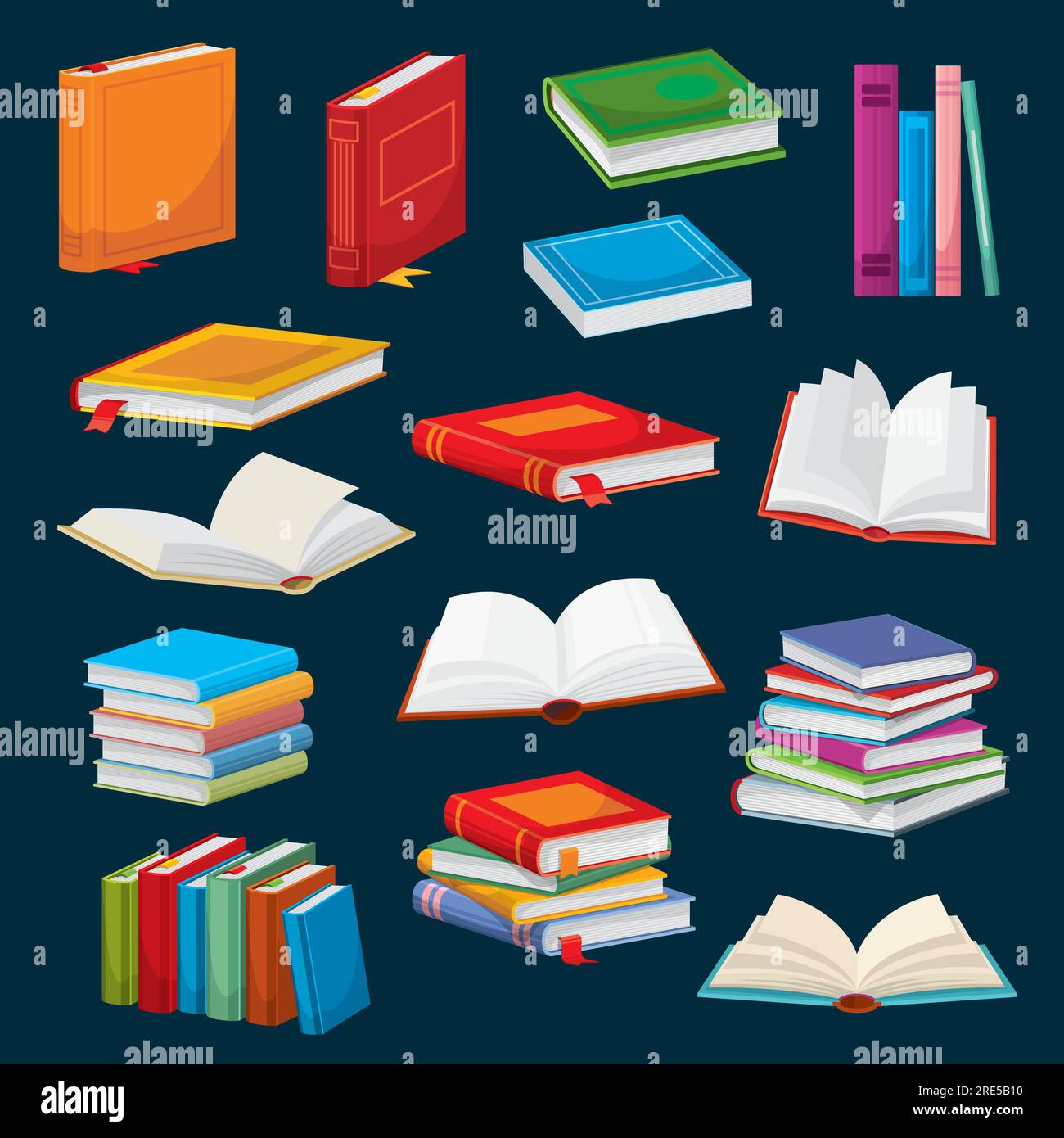 Cartoon books, bestsellers or school textbooks vector design of ...
