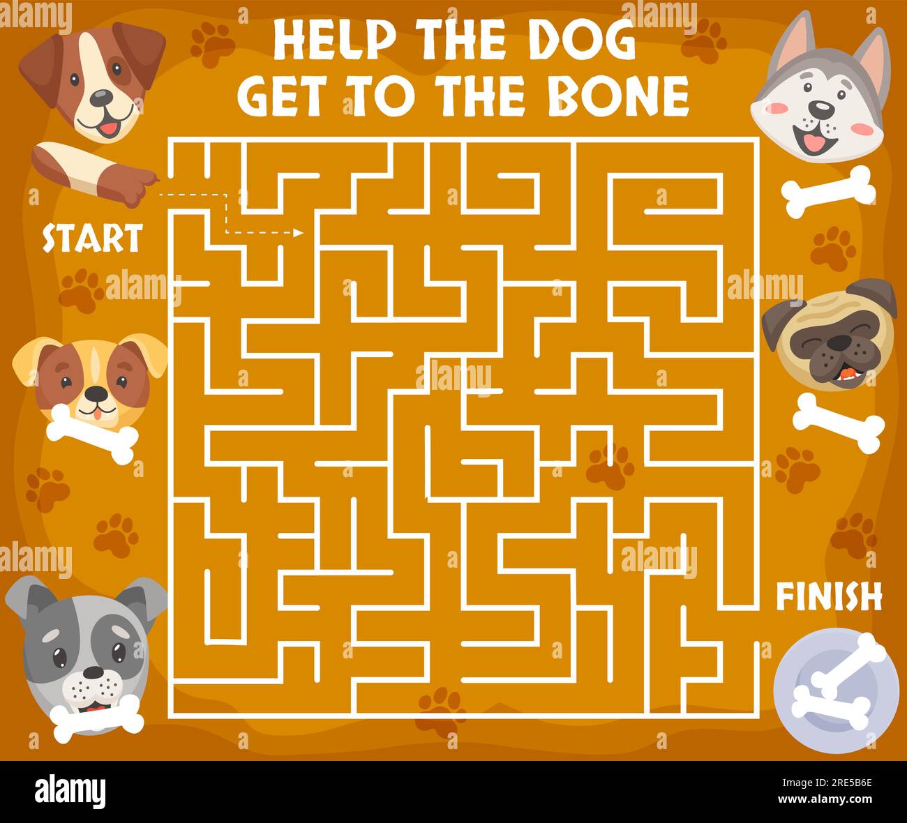 Cartoon puppies and dogs, kids labyrinth maze game. Vector boardgame ...