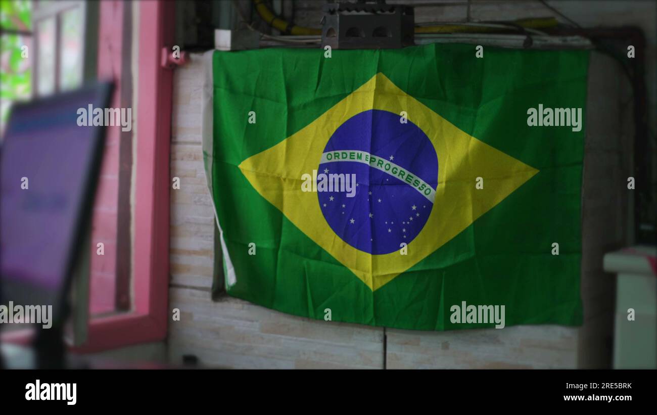 National Pride on Display, Brazilian Flag by Window in Brazil Stock ...