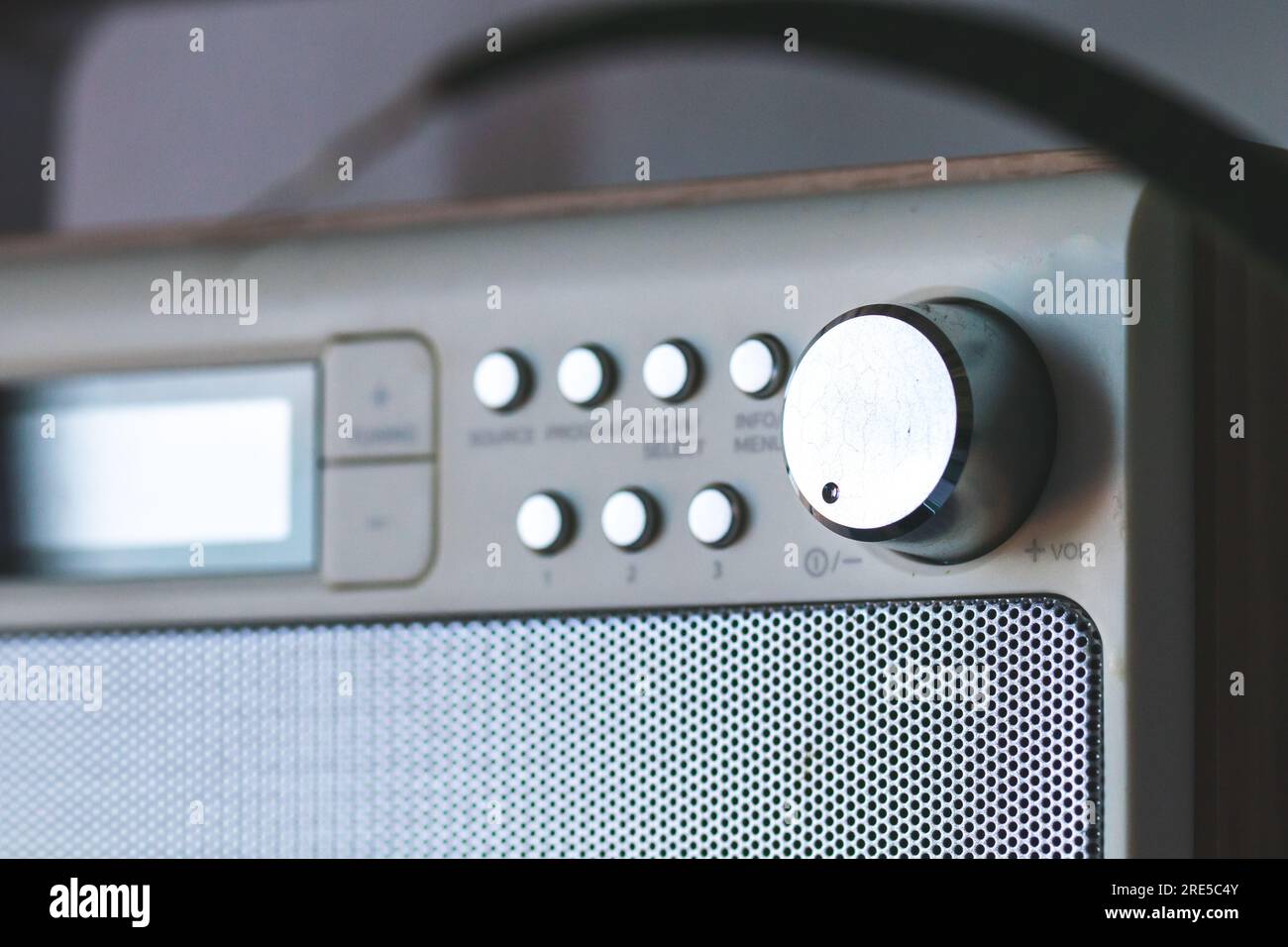 Volume knob in vintage radio. Technology communication background Stock ...