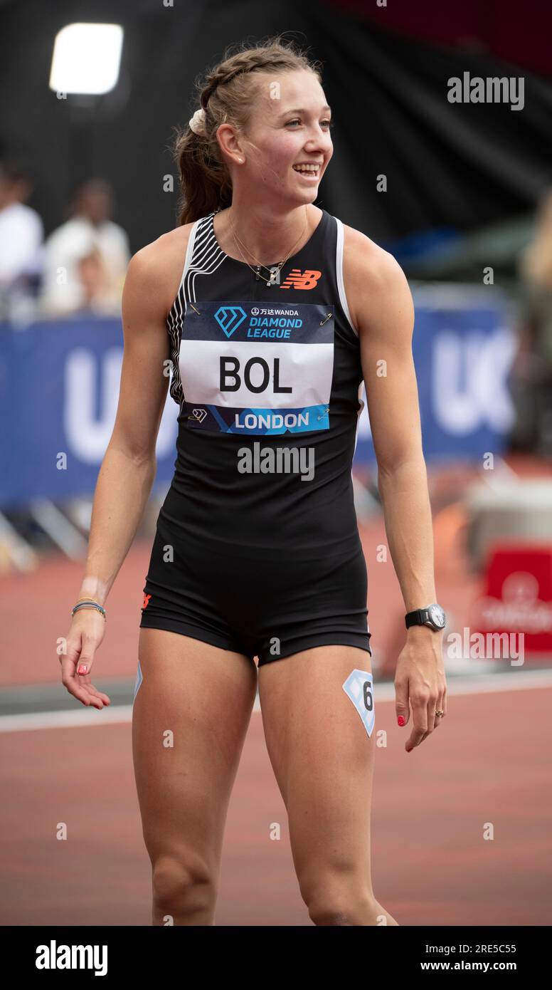 Femke Bol of the Netherlands competing in the women’s 400m hurdles at ...