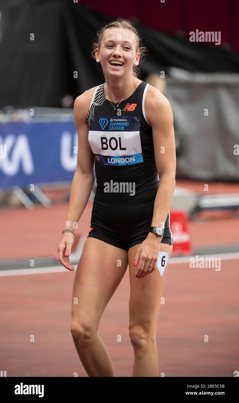 Femke Bol of the Netherlands competing in the women’s 400m hurdles at ...