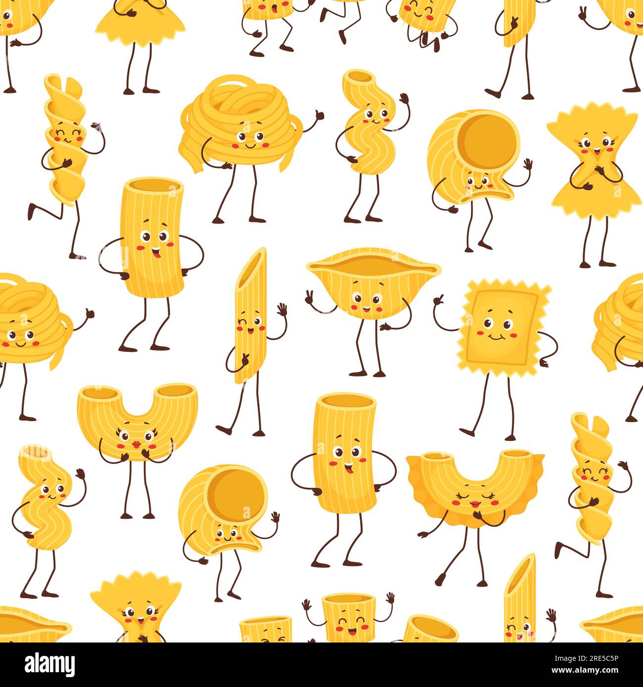 Cartoon pasta characters seamless pattern with happy italian macaroni ...