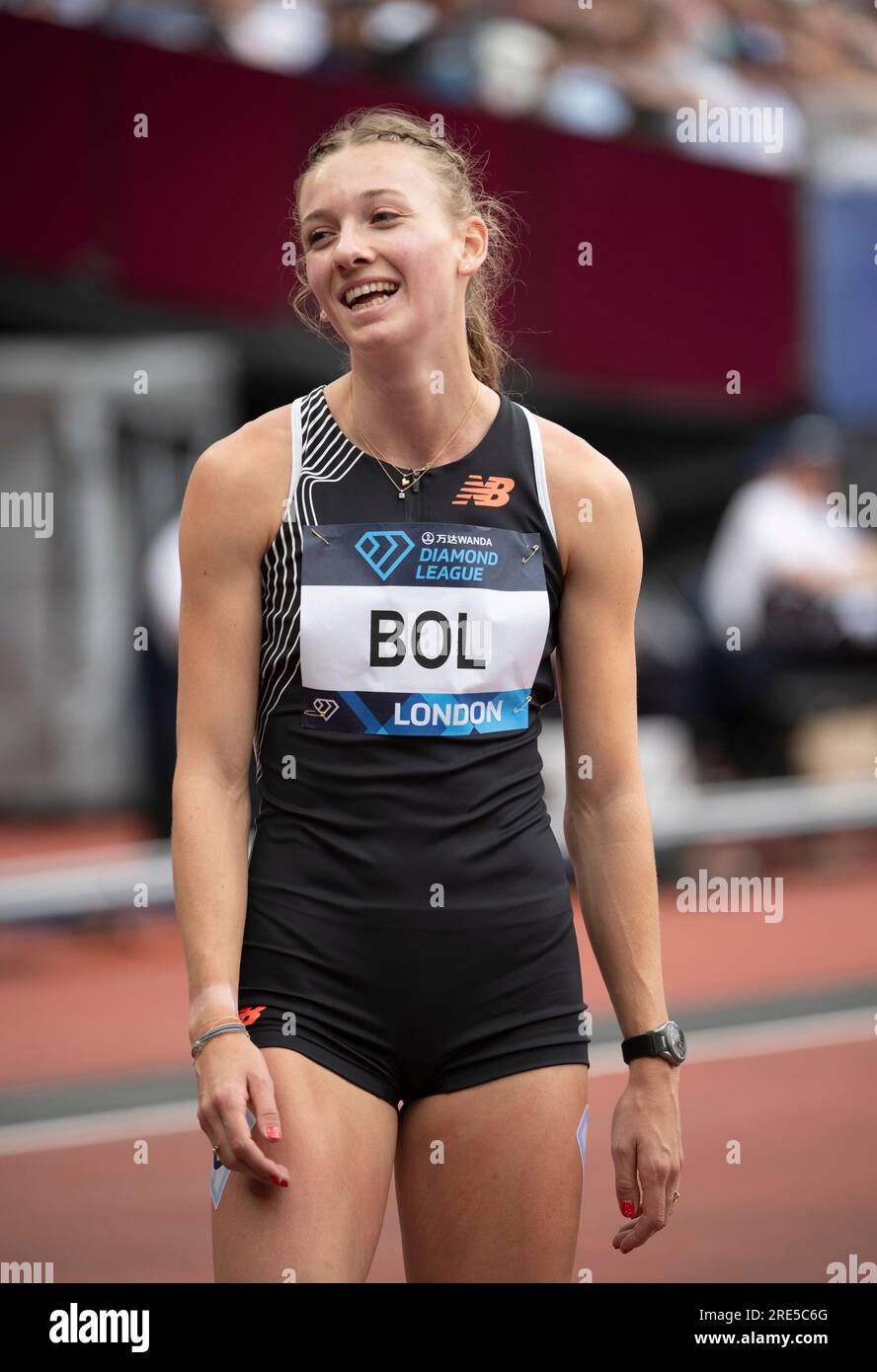 Femke Bol of the Netherlands competing in the women’s 400m hurdles at ...