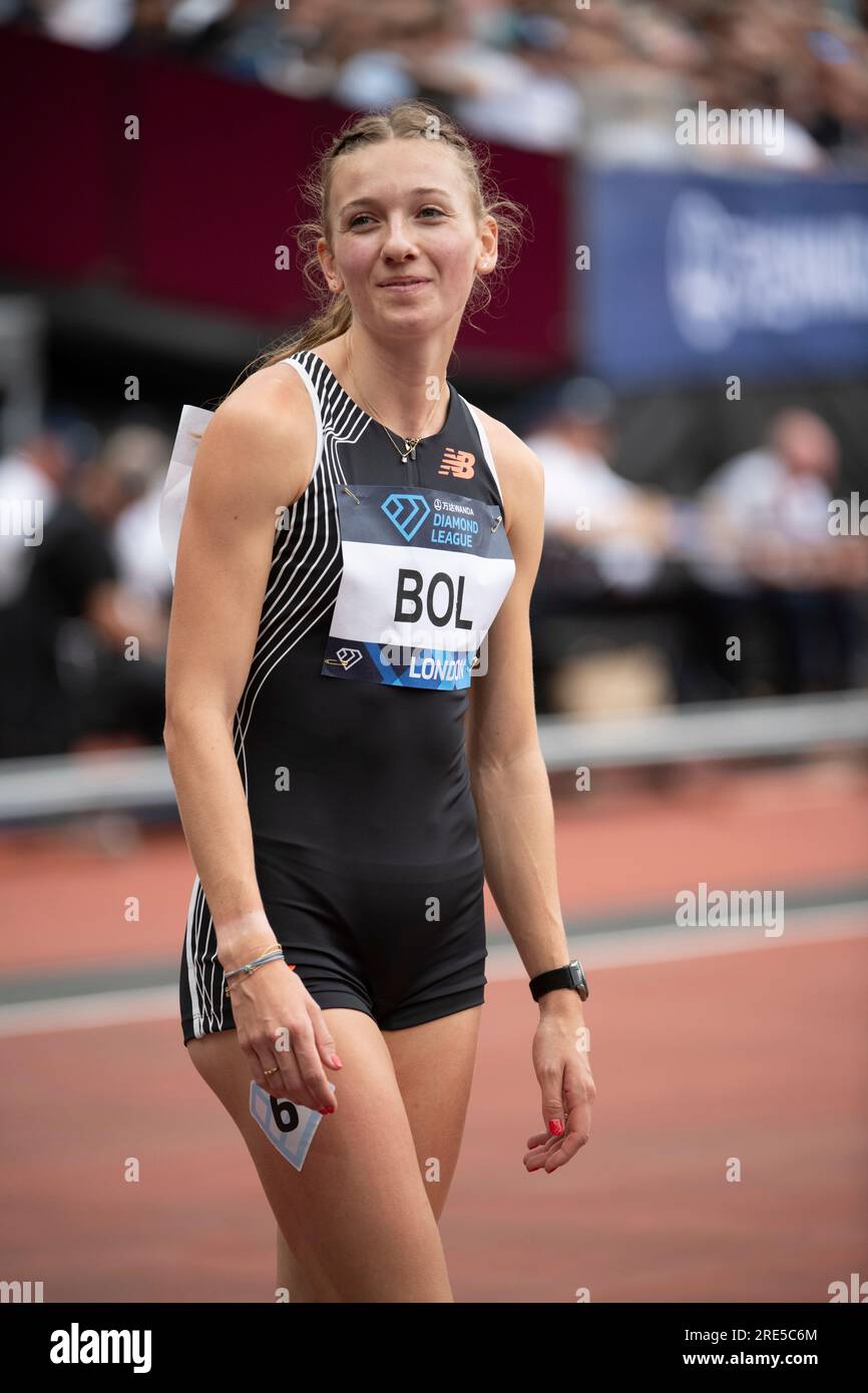Femke Bol of the Netherlands competing in the women’s 400m hurdles at ...