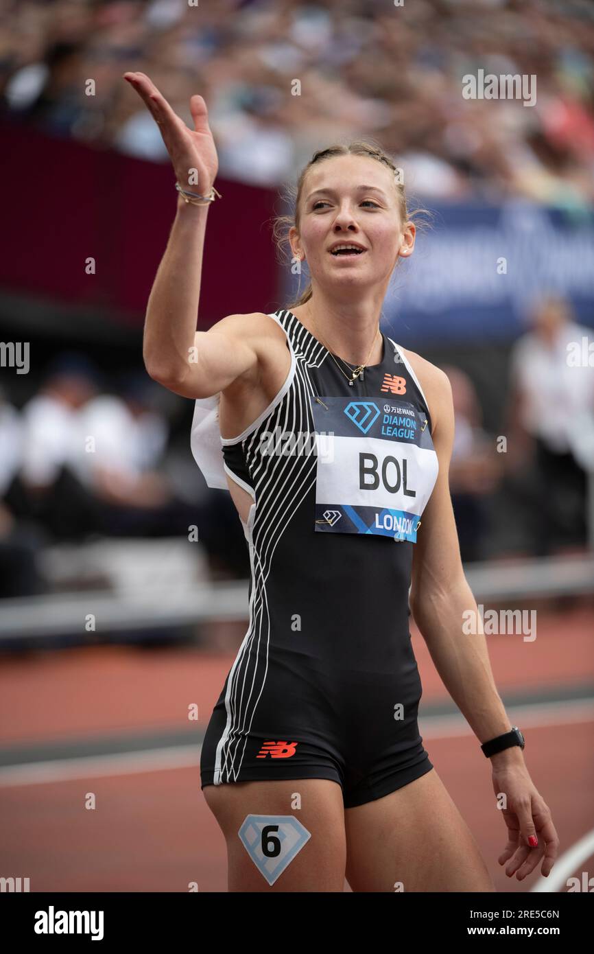 Femke Bol of the Netherlands competing in the women’s 400m hurdles at ...