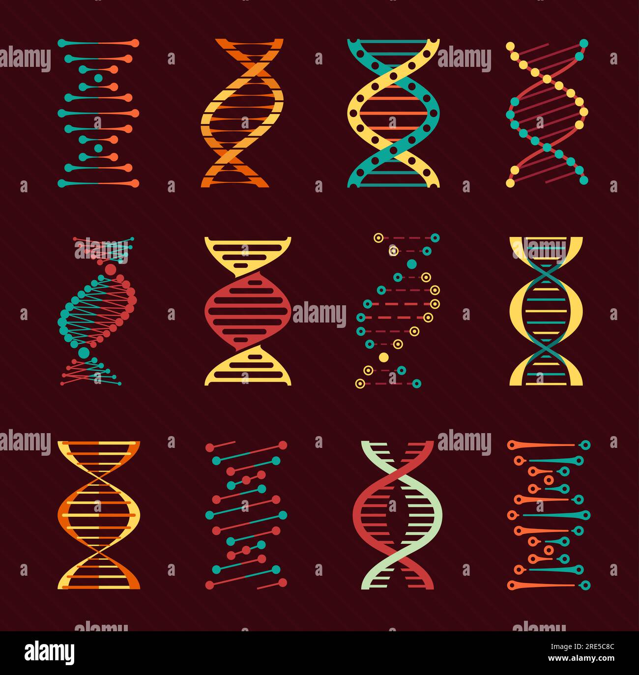 DNA vector icons with helices of human genes. Genetic molecule spiral ...