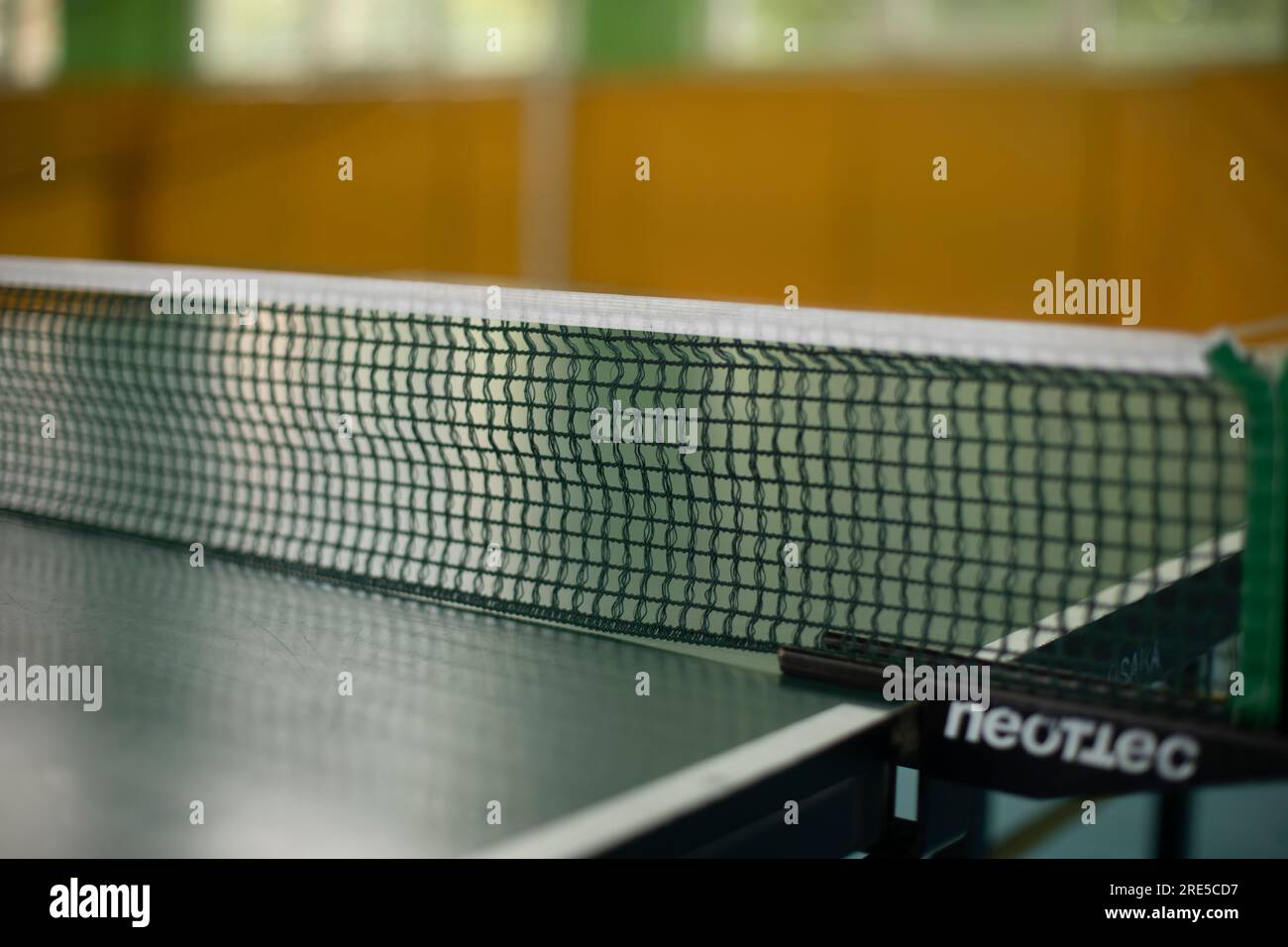 Table tennis net. Tennis table. Mesh is stretched across table ...