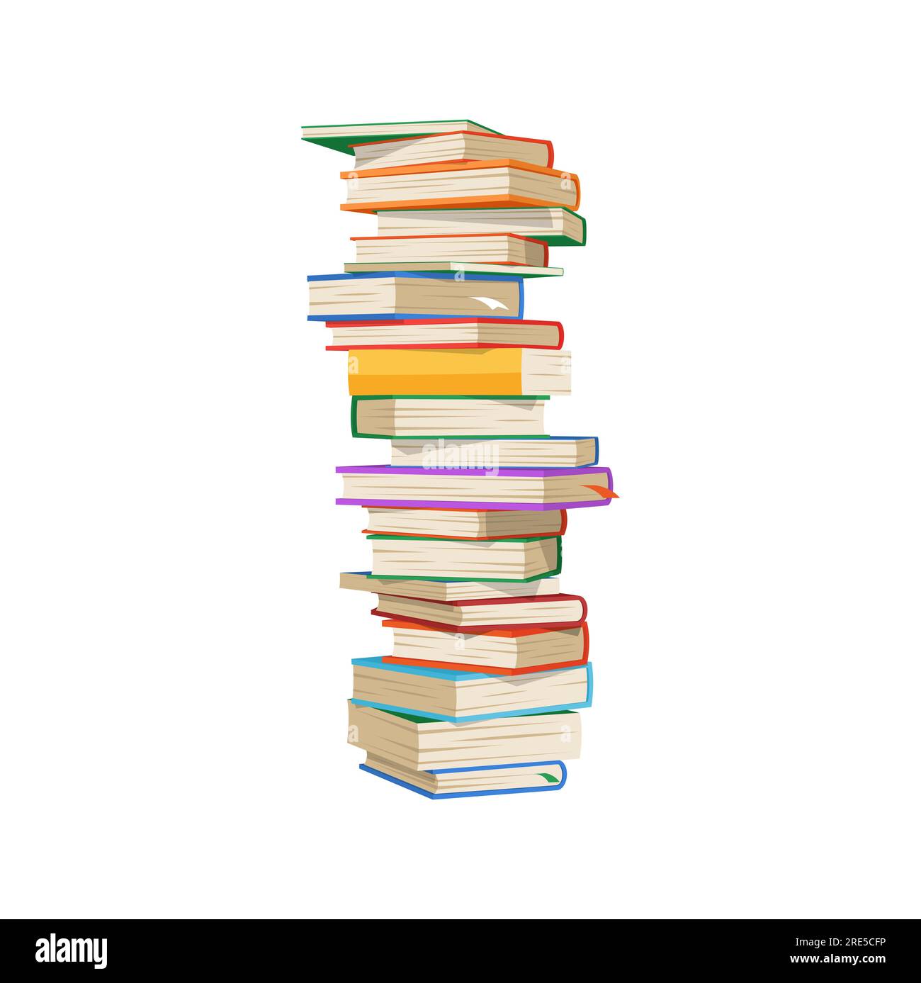 Pile of books isolated high stack of textbooks. Vector study encyclopedias in hard cover ...