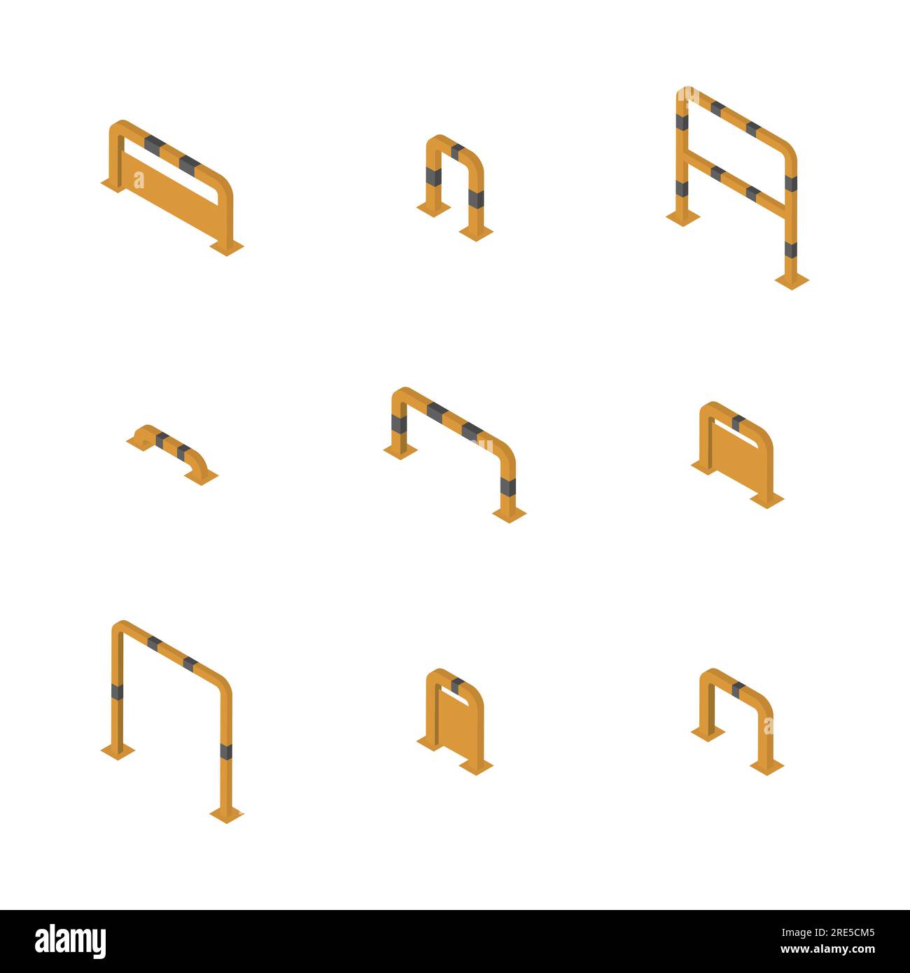 Set of different metal barrier for parking space. Flat 3D isometric ...