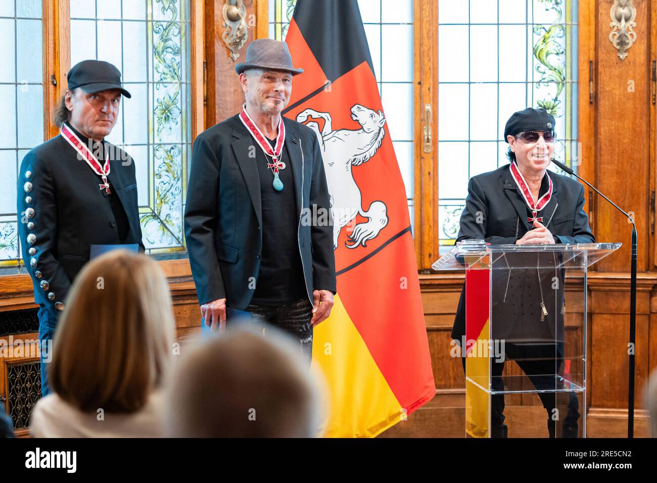Hanover, Germany. 25th July, 2023. Klaus Meine (r), singer of the rock ...