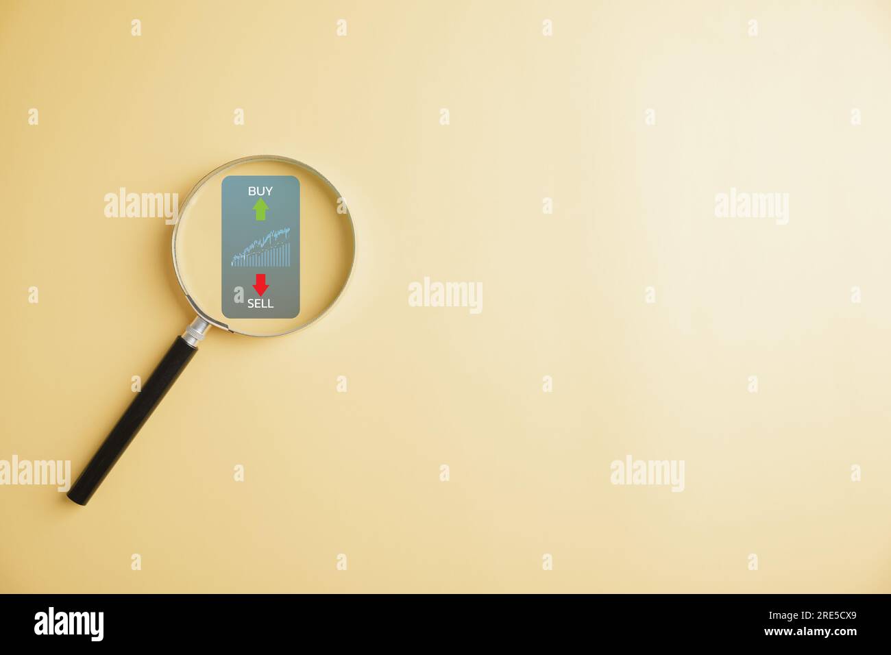 Magnifier glass focuses on the bar graph with an increasing arrow Stock ...