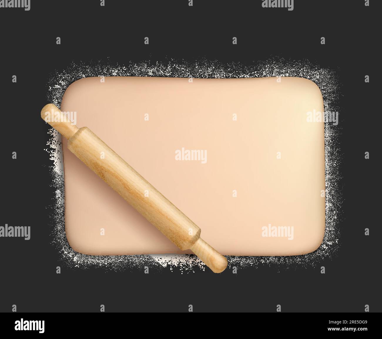 Realistic bakery dough with wheat flour and rolling pin. Bakery or ...