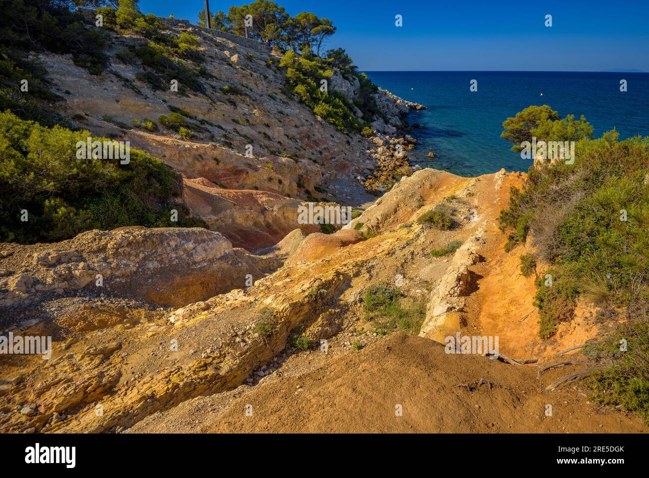 Terrain of rocks and erosion at the Cala de la Penya Tallada cove, in ...