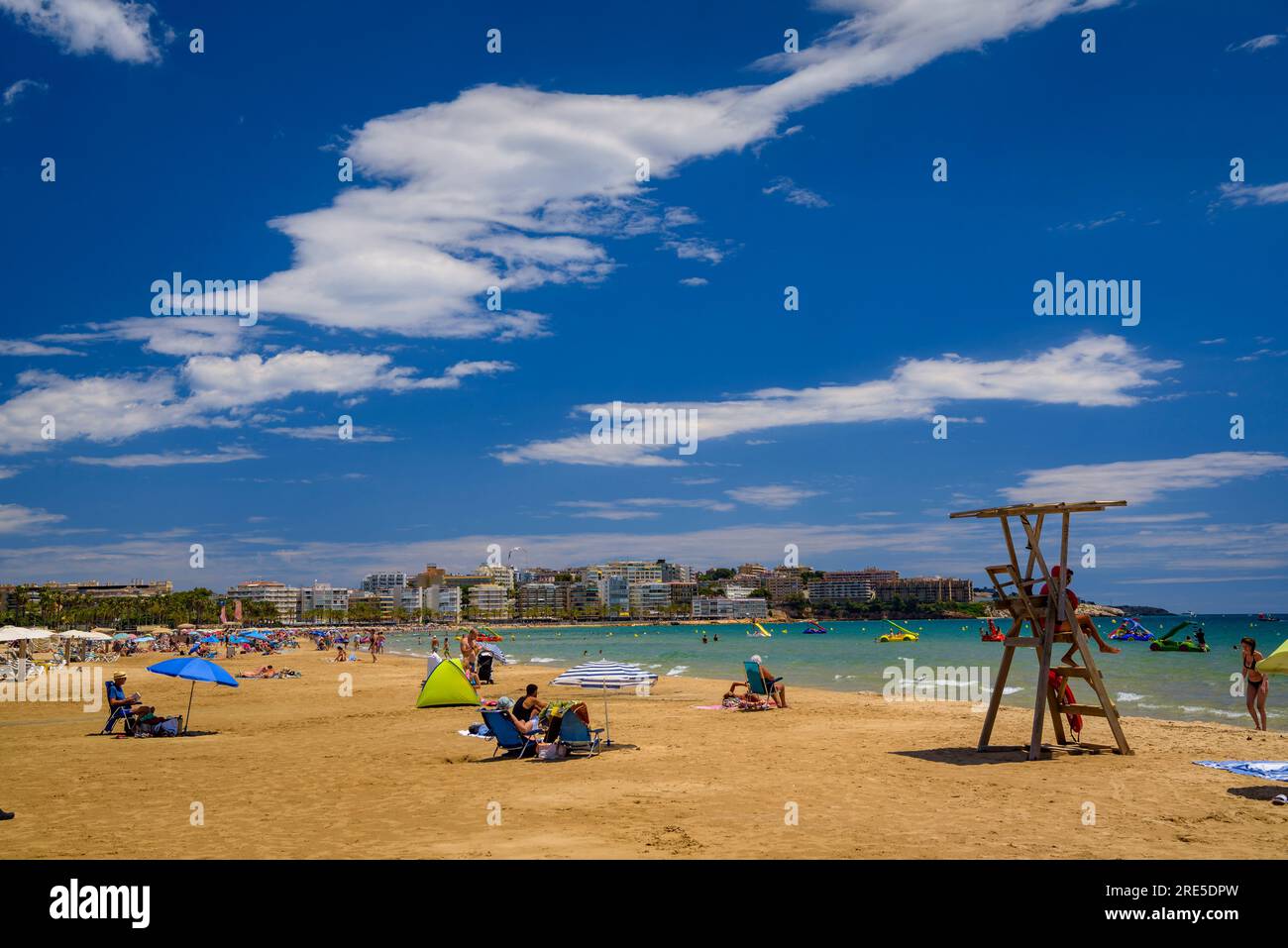 The Platja de Llevant (east beach) of Salou on a sunny summer day on ...