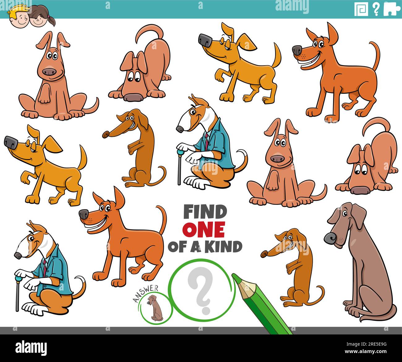 Cartoon illustration of find one of a kind picture educational task ...