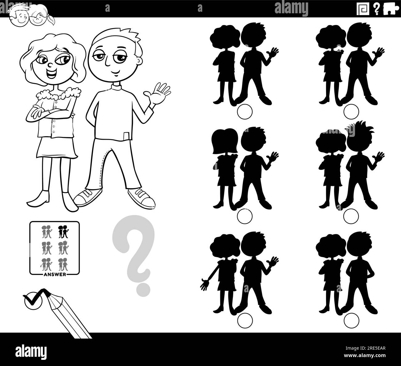 Black and white Cartoon illustration of finding the shadow without ...