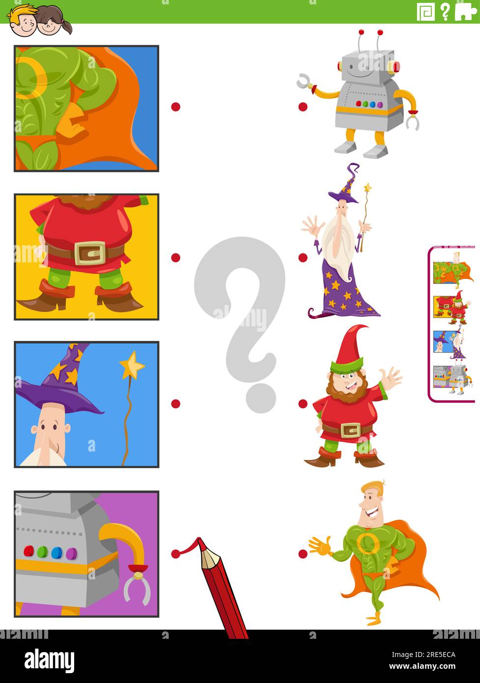 Cartoon illustration of educational matching game with fantasy ...