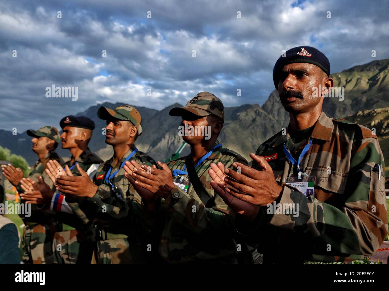 July 25, 2023, Drass Kashmir, India : Indian army soldiers clapping ...