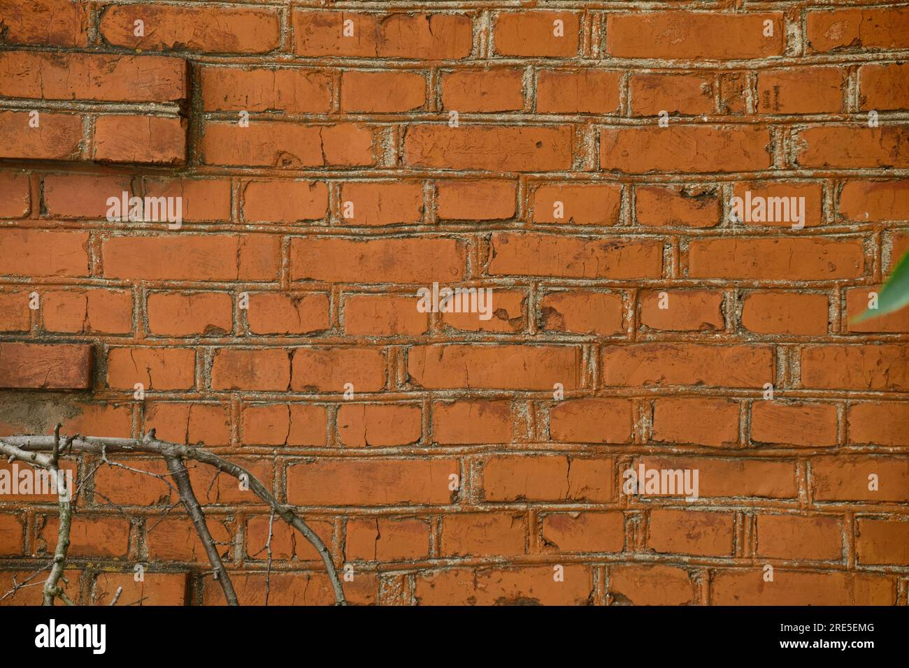 Red brick and brick edge from pillar in front of wall as texture ...