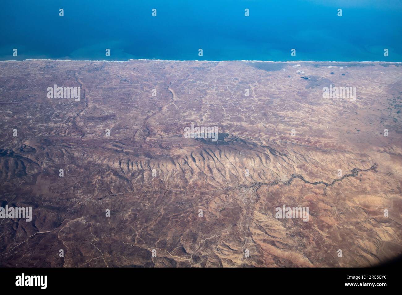 Aerial view from airplane during international flight. Travel in ...