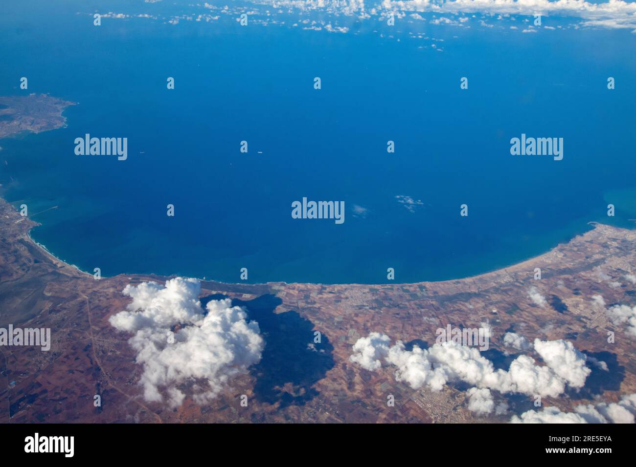 Aerial view from airplane during international flight. Travel in ...