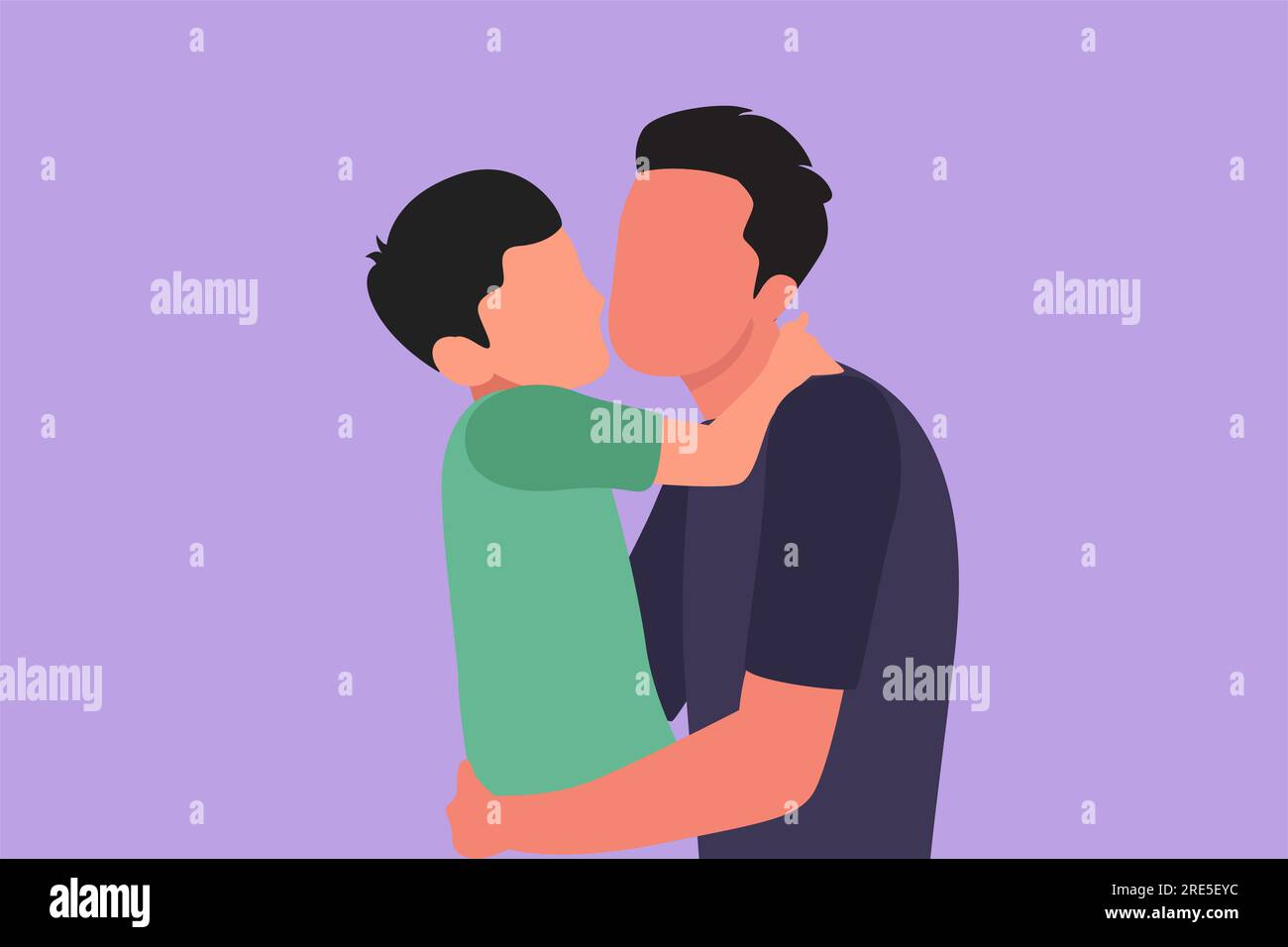 Cartoon flat style drawing sweet little boy hugging and kissing his ...