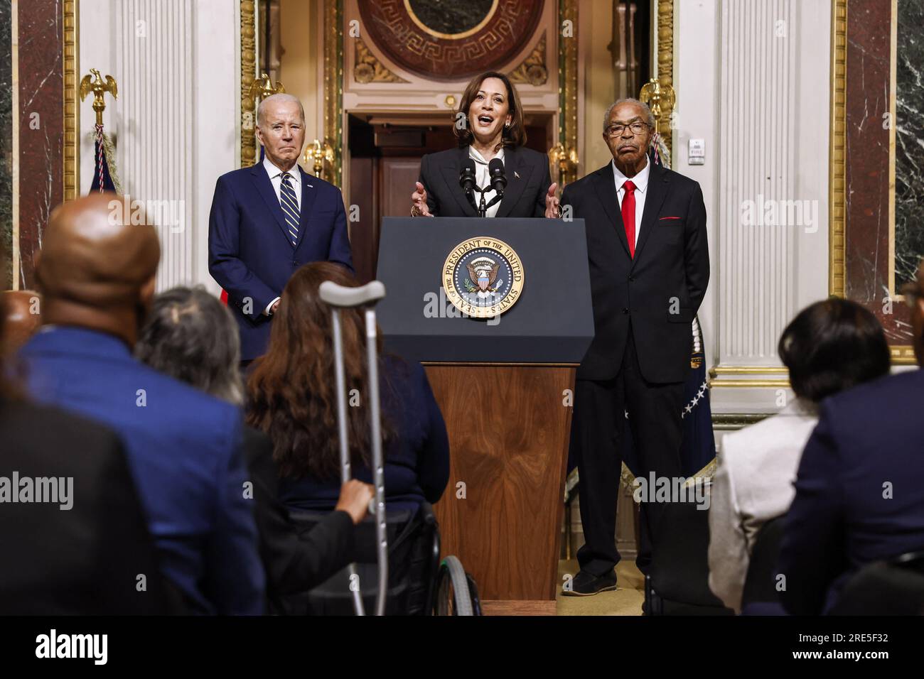 President Joe Biden and Reverend Wheeler Parker, Jr look on as Vice ...