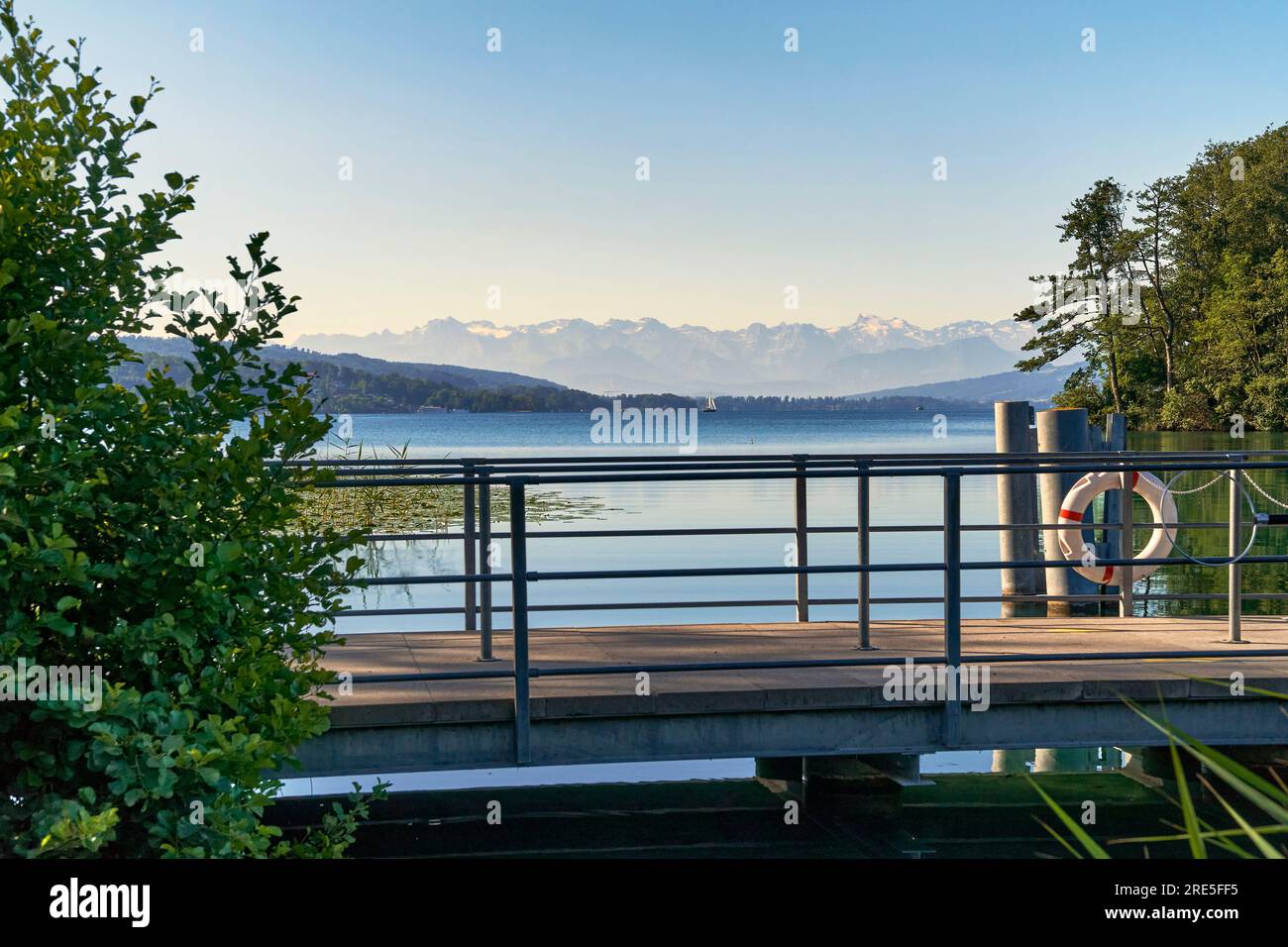 Ship pier on Lake Hallwil near the municipality of Seengen in the ...