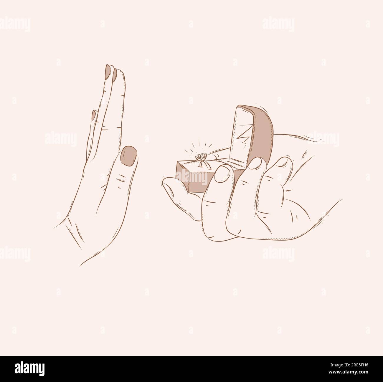 Woman hand reject marriage proposal with ring in jewelry box drawing on ...