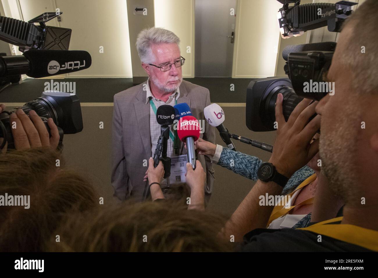 Brussels, Belgium. 25th July, 2023. Pierre Bastin talks to the press ...