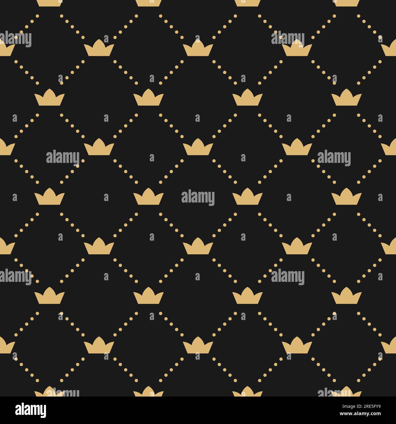 Seamless Ornament With Golden Crowns On Black Background Royal Luxury
