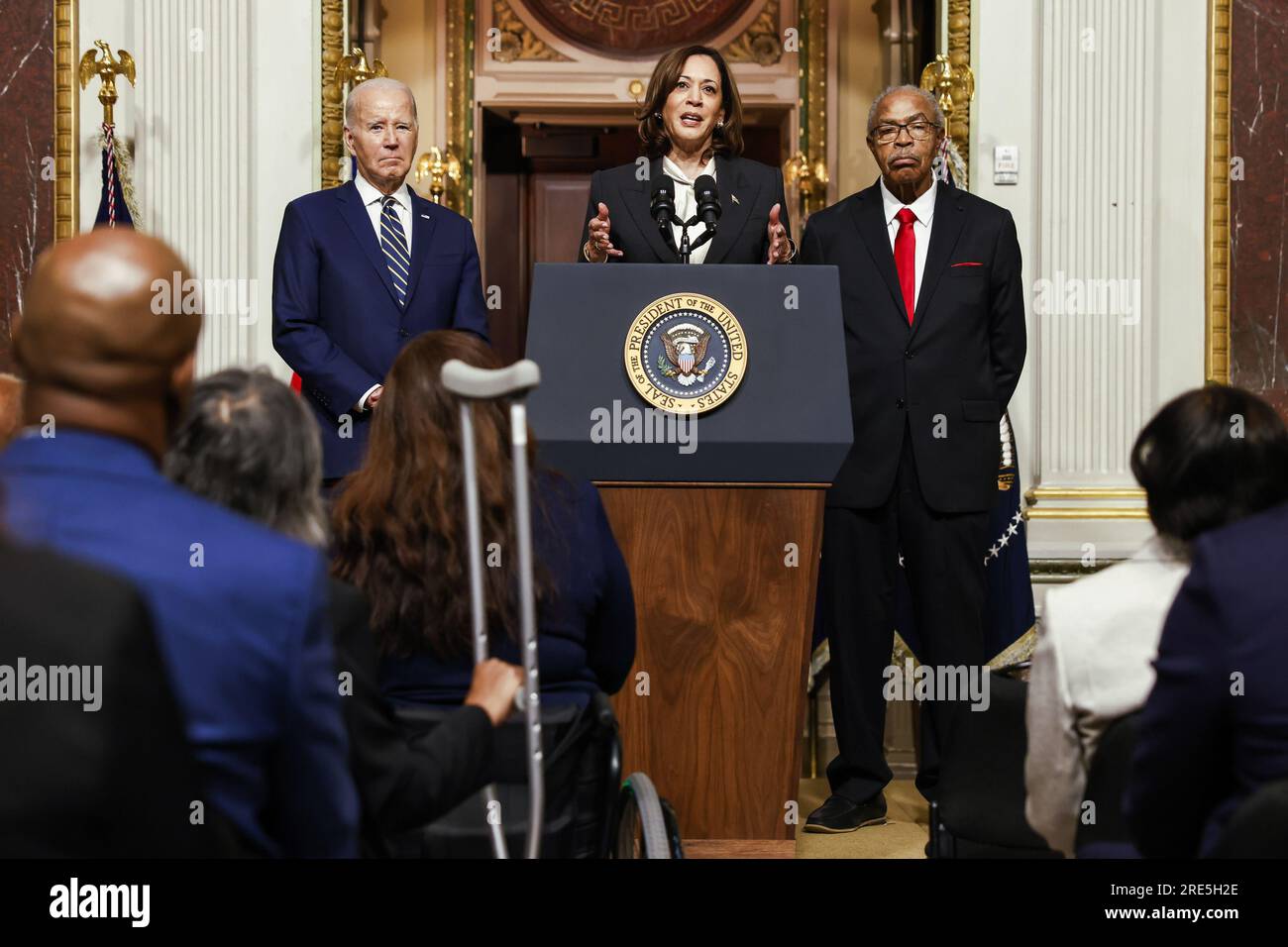 President Joe Biden and Reverend Wheeler Parker, Jr look on as Vice ...