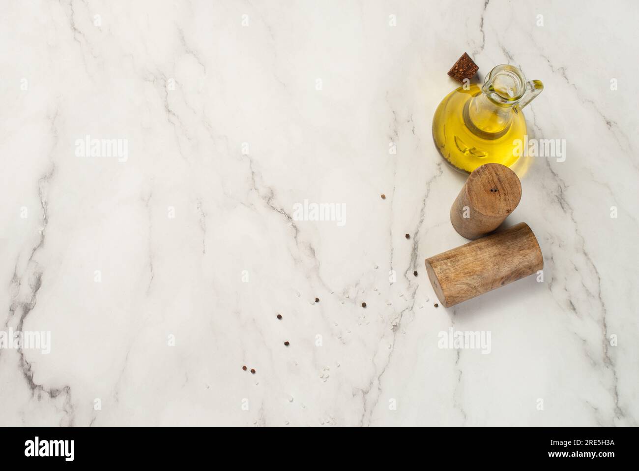 Gray cooking background with spices, oil and other kitchen tools Stock ...