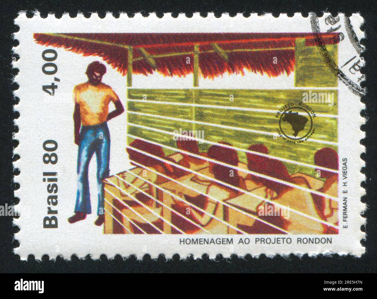 BRAZIL - CIRCA 1980: stamp printed by Brazil, shows Rondon Community ...